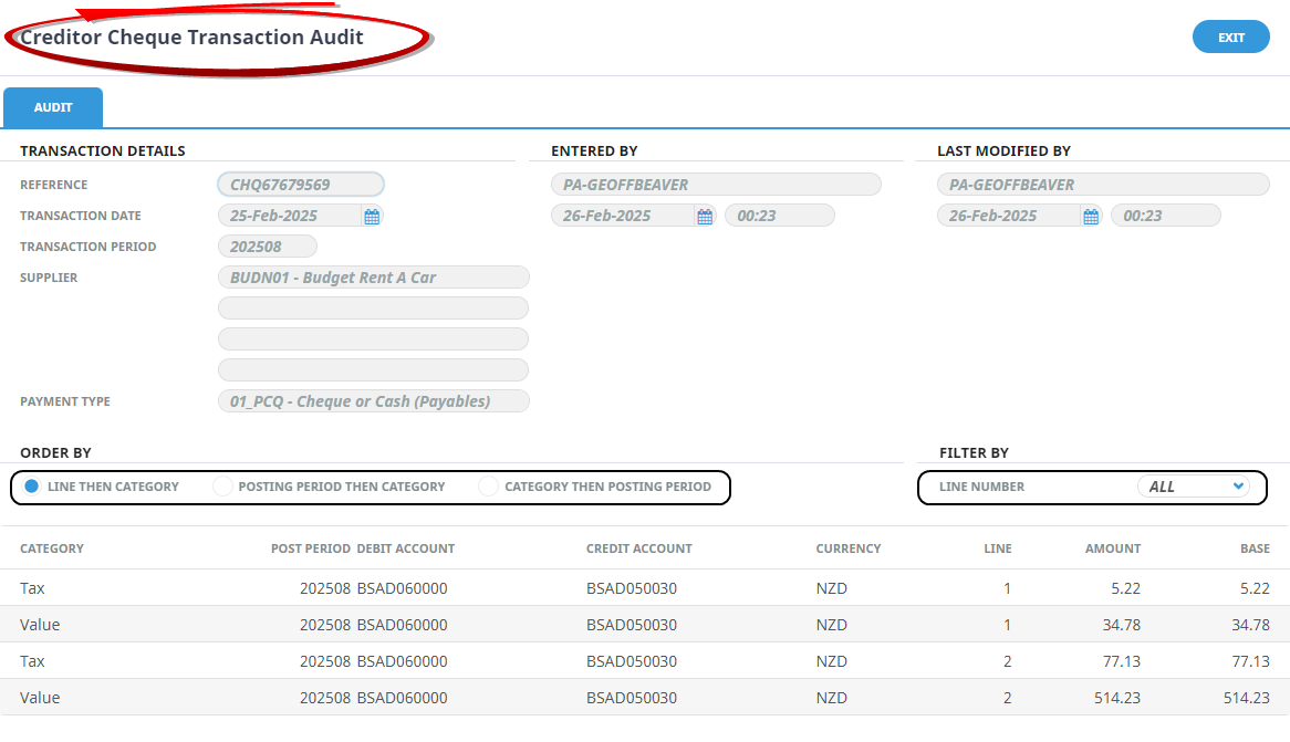 Creditors Transaction Audit