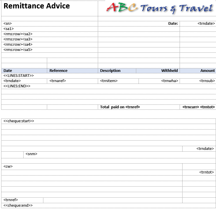 Cheque/Remittance Advice Section
