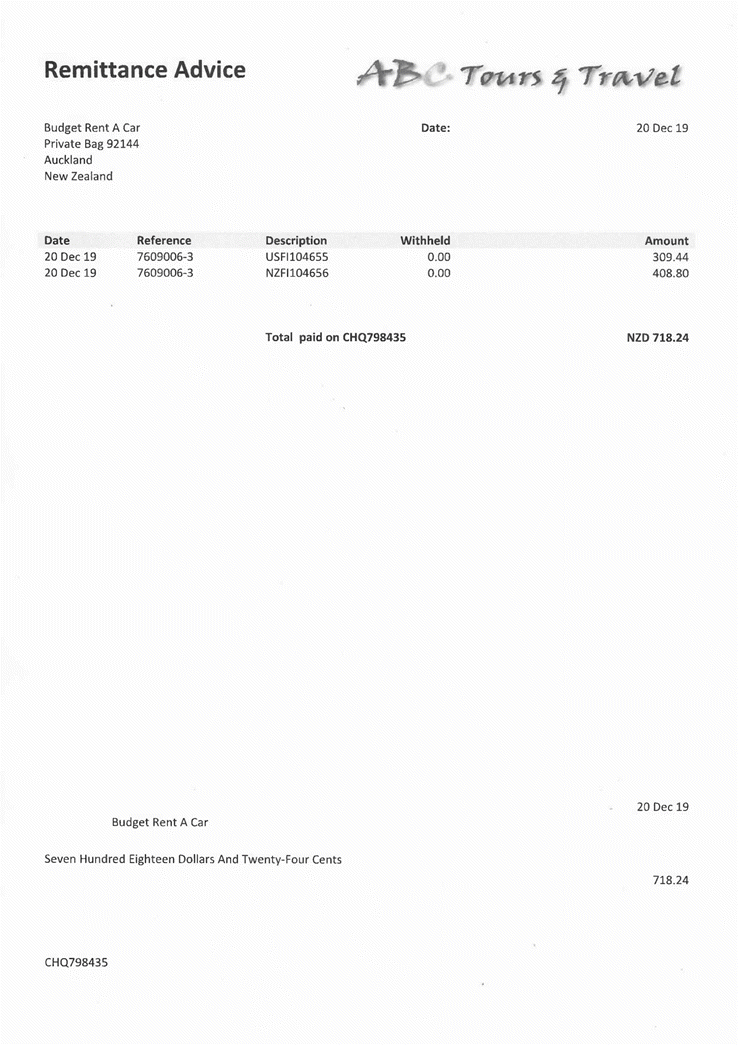 Cheque/Remittance Advice Section