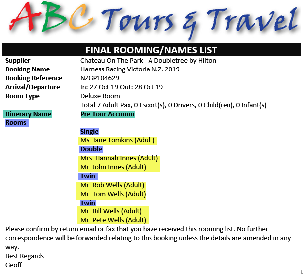 Room & Name List Section